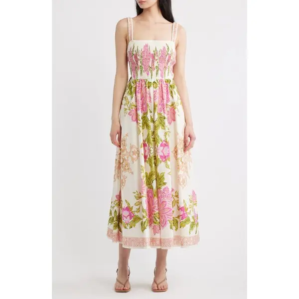 FLYING TOMATO Floral Cotton Square Neck Sundress