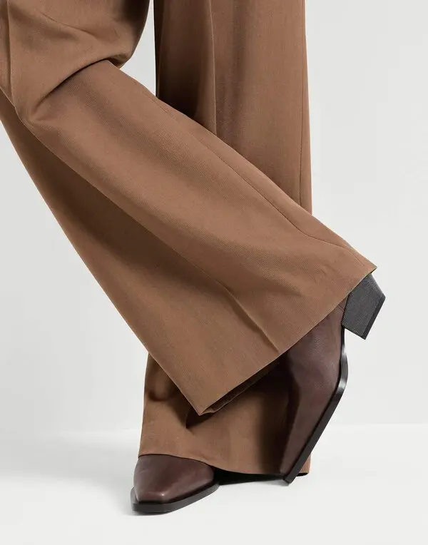 Brunello Cucinelli Riding Calfskin Chelsea Boots With Precious Heels - Cocoa