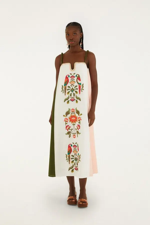 Farm Rio Embroidered Maxi Dress With Sweetheart Neckline - Multi