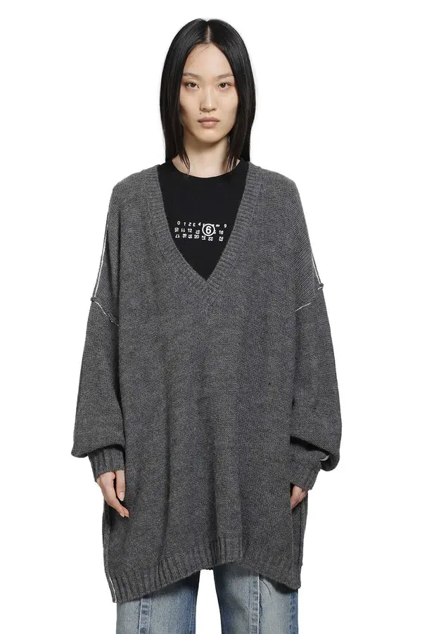 MAISON MARGIELA Wool Alpaca V-neck Sweater - Grey