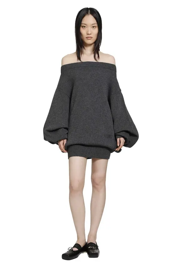 MAISON MARGIELA Merino Wool Off-the-shoulder Balloon Sleeve Knit Dress