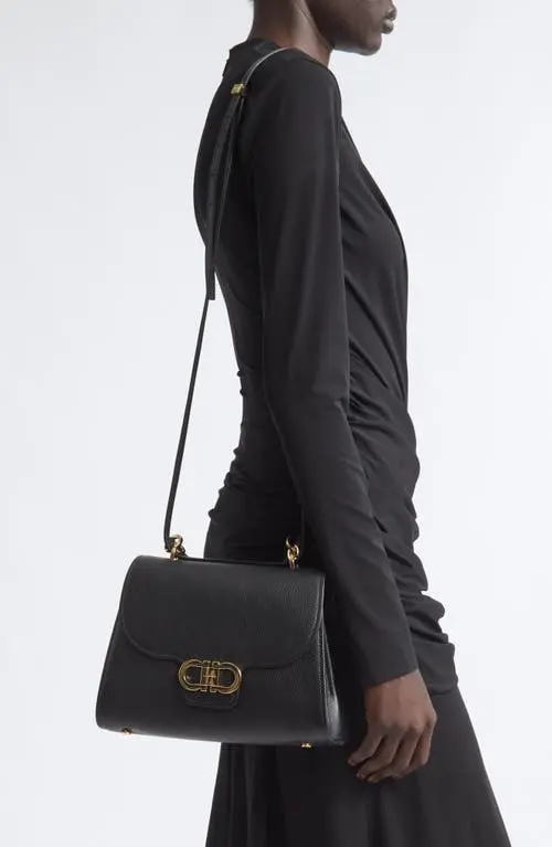 FERRAGAMO Medium Double Gancini Leather Top Handle Bag