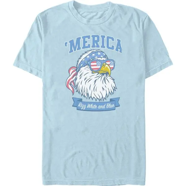 LOST GODS America Cool Bald Eagle Graphic T-shirt - Light Blue