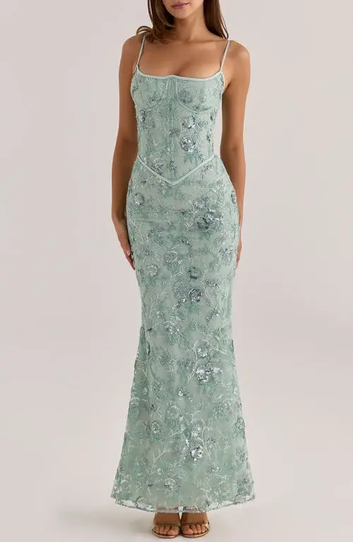 House Of Cb Naima Hand-beaded Maxi Dress - Jade