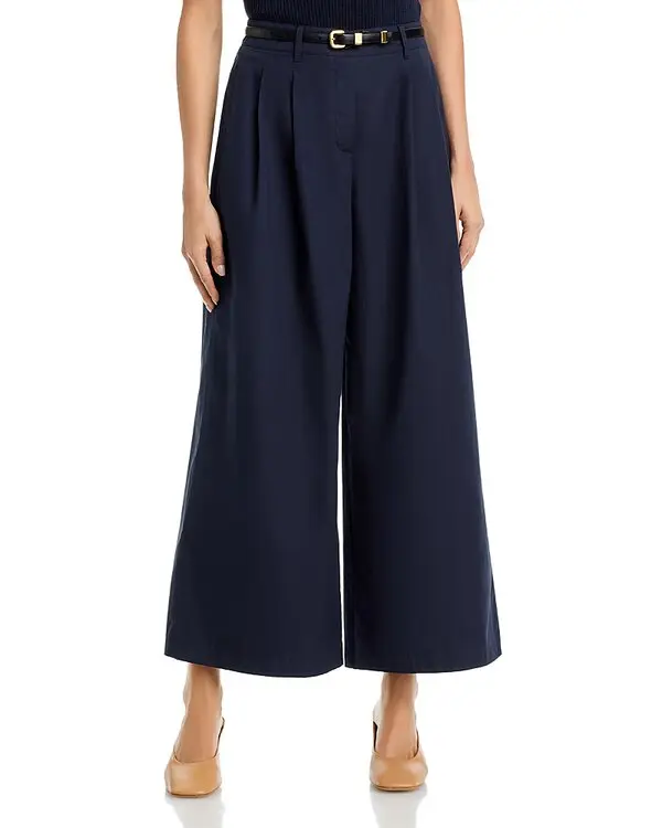 Lafayette 148 New York Cotton Poplin Wide Leg Ankle Pants