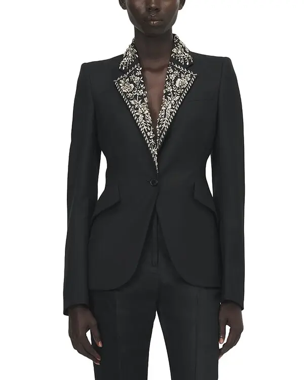 Alexander McQueen Bead & Crystal Embroidered Lapel Single Breasted Jacket