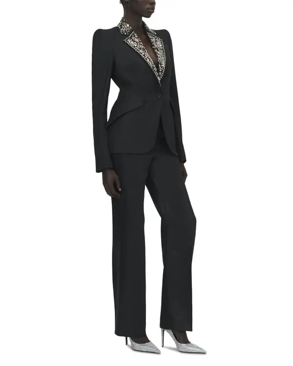 Alexander McQueen Bead & Crystal Embroidered Lapel Single Breasted Jacket