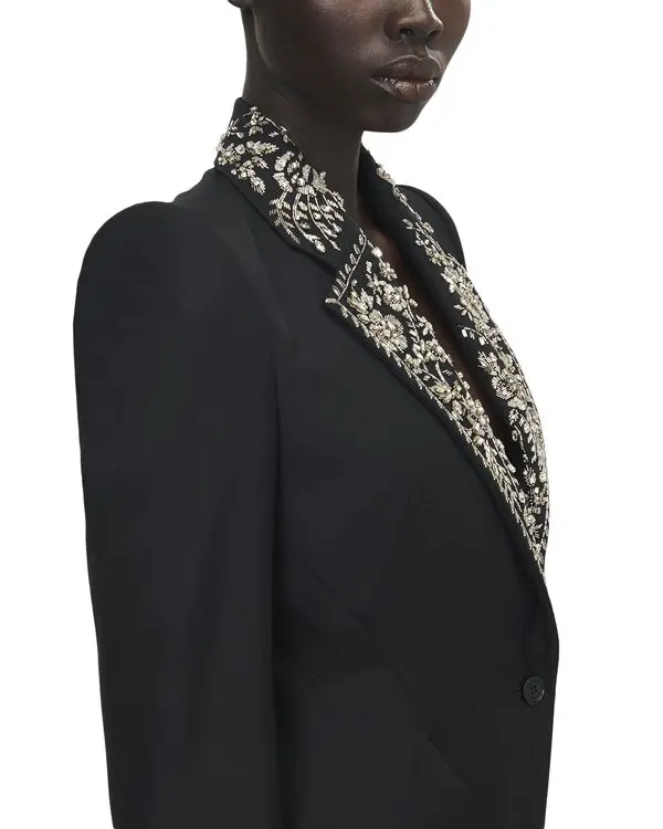 Alexander McQueen Bead & Crystal Embroidered Lapel Single Breasted Jacket