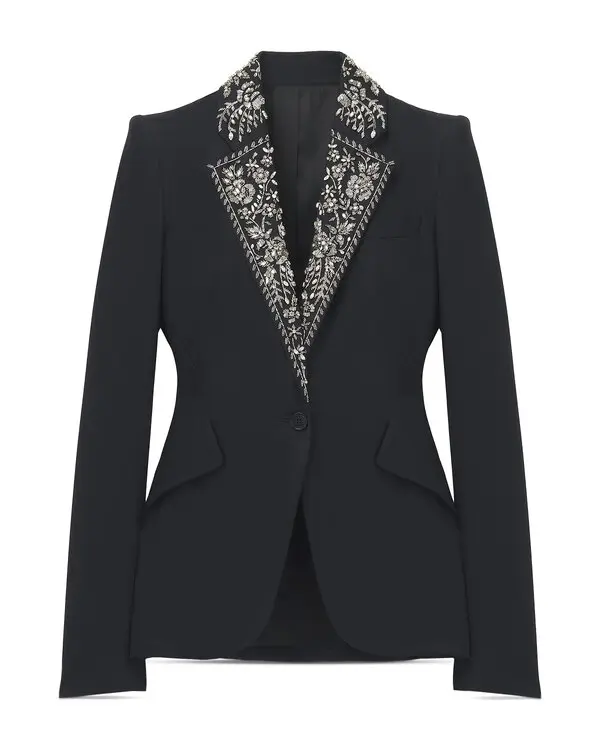 Alexander McQueen Bead & Crystal Embroidered Lapel Single Breasted Jacket