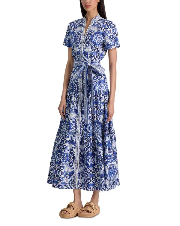 Alice + Olivia Lucy Roll Sleeve Midi Shirt Dress