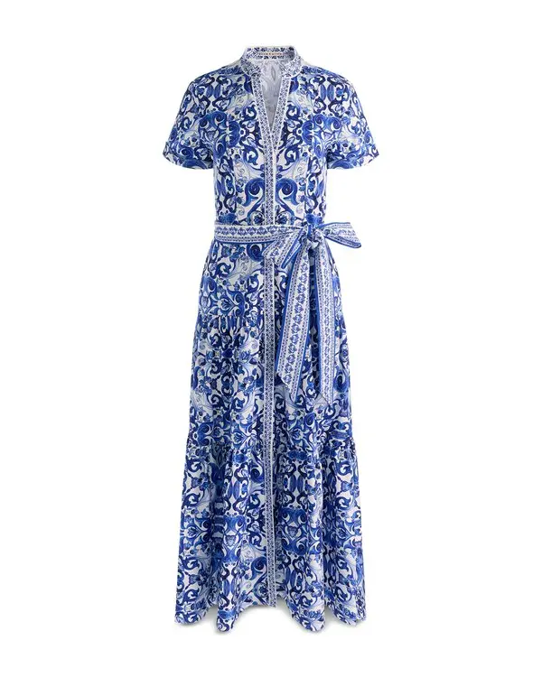 Alice + Olivia Lucy Roll Sleeve Midi Shirt Dress
