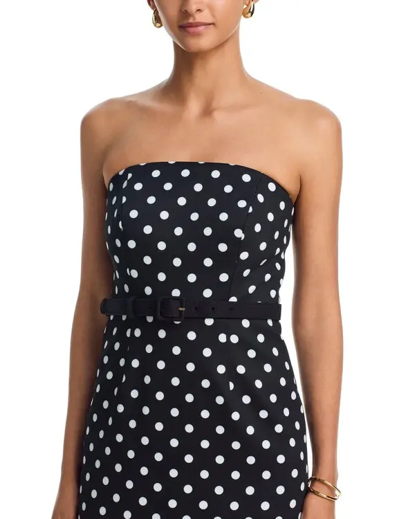 MILLY Kait Polka Dot Strapless Belted Dress