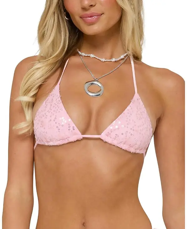 EDIKTED Sequin Triangle Bikini Top