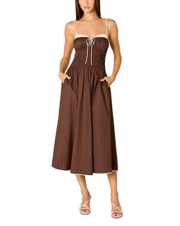 NIA Thomas Sleeveless Ruched Midi Dress With Contrast Trim