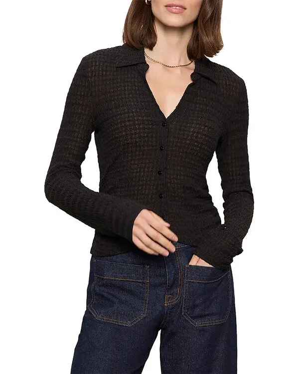 Sanctuary Juno Textured Button Front Top - Black