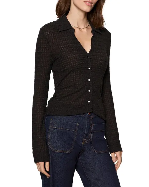 Sanctuary Juno Textured Button Front Top - Black