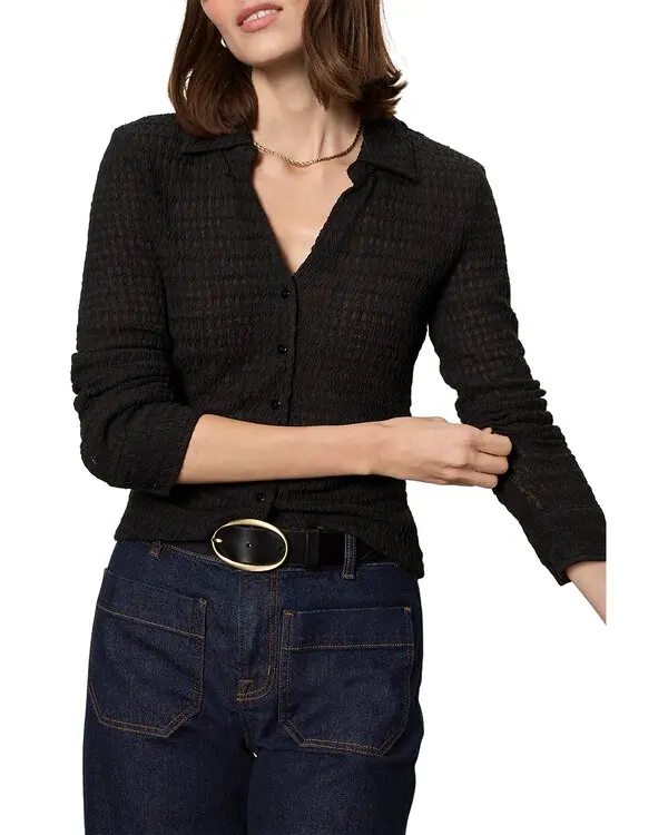 Sanctuary Juno Textured Button Front Top - Black