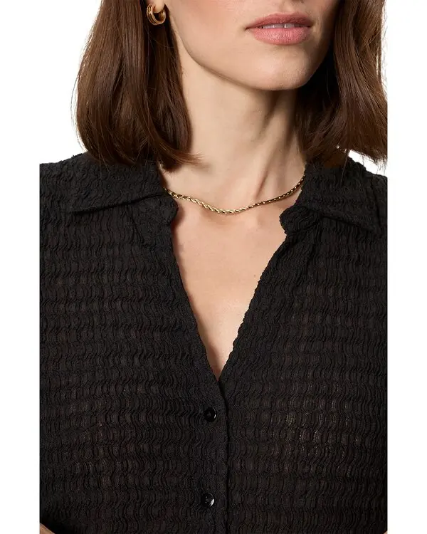 Sanctuary Juno Textured Button Front Top - Black