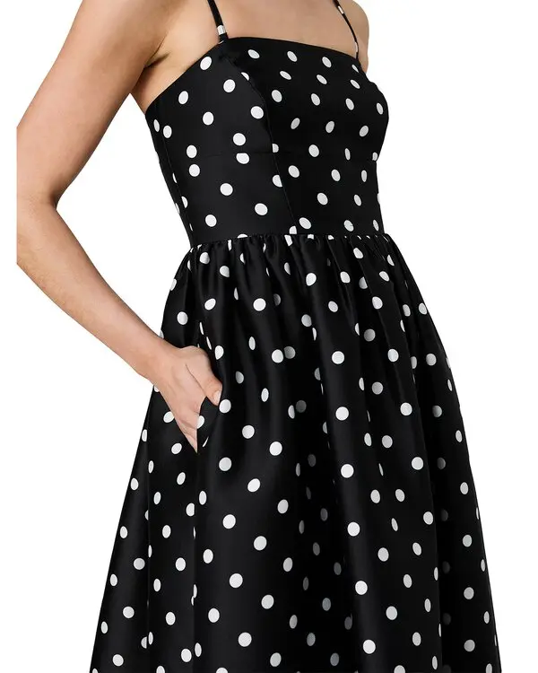 French Connection Aria Structured Taffeta Polka Dot Strapless Midi Dress