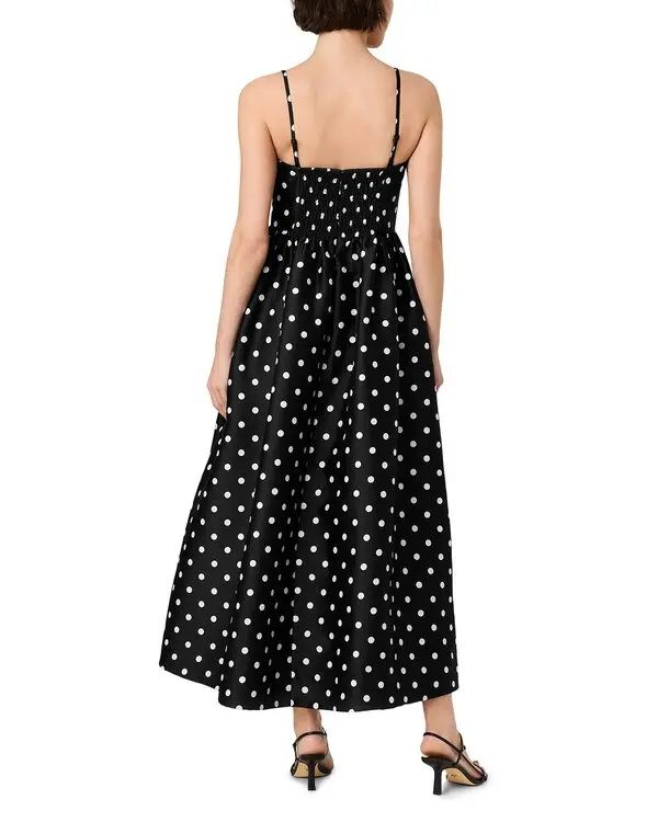 French Connection Aria Structured Taffeta Polka Dot Strapless Midi Dress