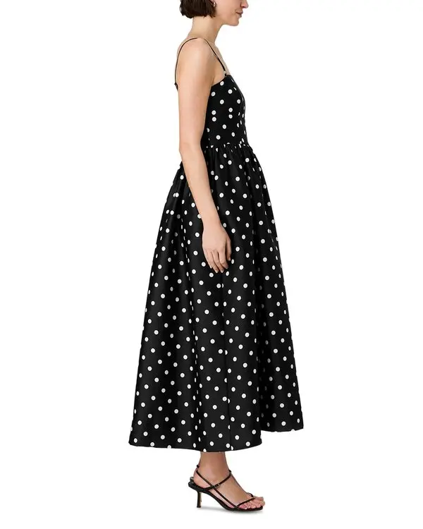 French Connection Aria Structured Taffeta Polka Dot Strapless Midi Dress