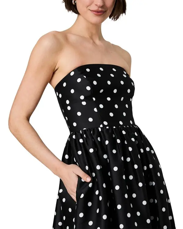 French Connection Aria Structured Taffeta Polka Dot Strapless Midi Dress