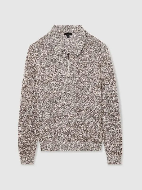 REISS Roach Cotton-blend Marled Half-zip Polo Jumper