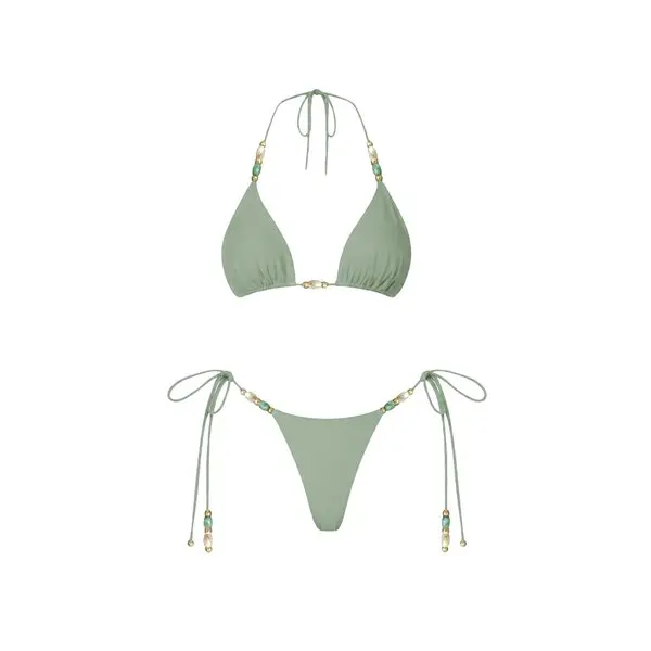 DECOLET THE LABEL Embellished Triangle Bikini - Green