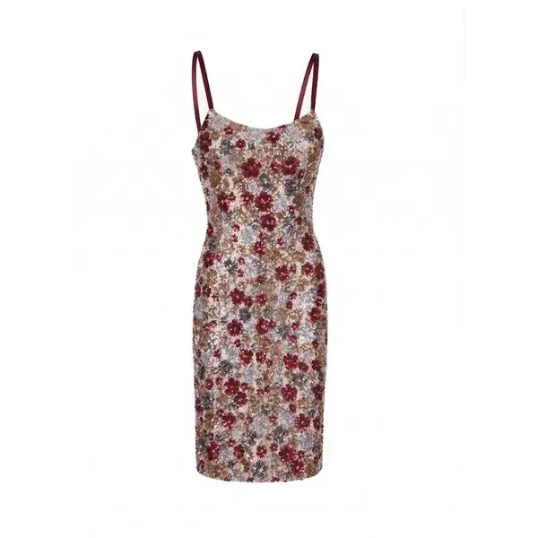 BELSIZE25 Mayfair Series – Garden Dress Velvet-strap Sequinned Mini Dress - Brown/gray/red