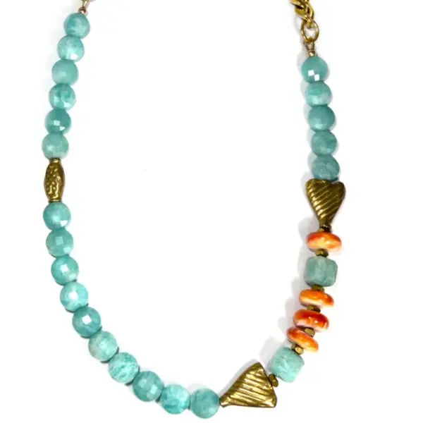 RACHEL NATHAN Amazonite And Spiny Oyster Shell Beaded Necklace