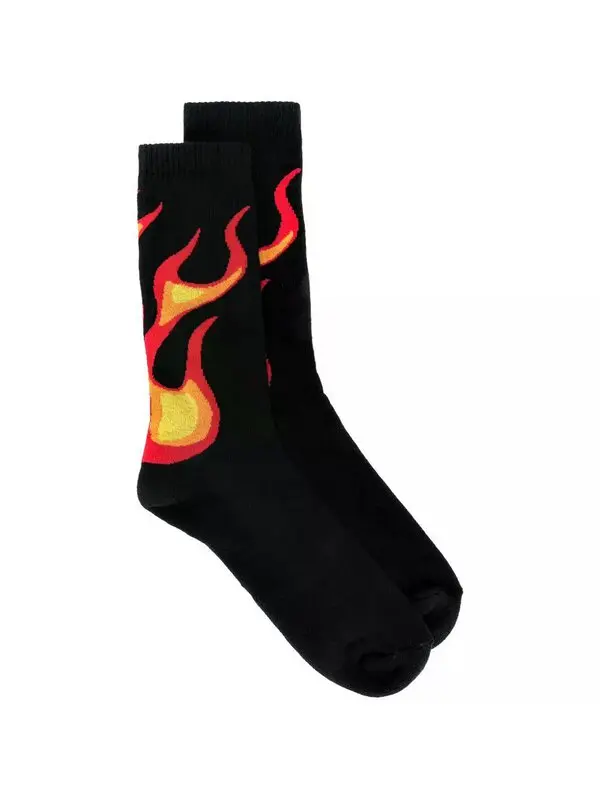 Palm Angels Burning Flame-intarsia Socks - Black