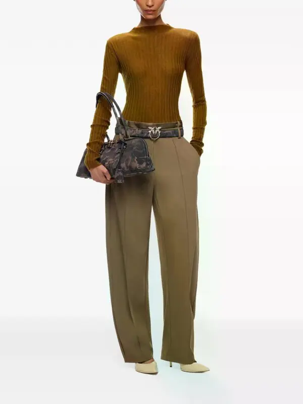 Pinko Ribbed Knit Mock Neck Long Sleeve Sweater - Brown