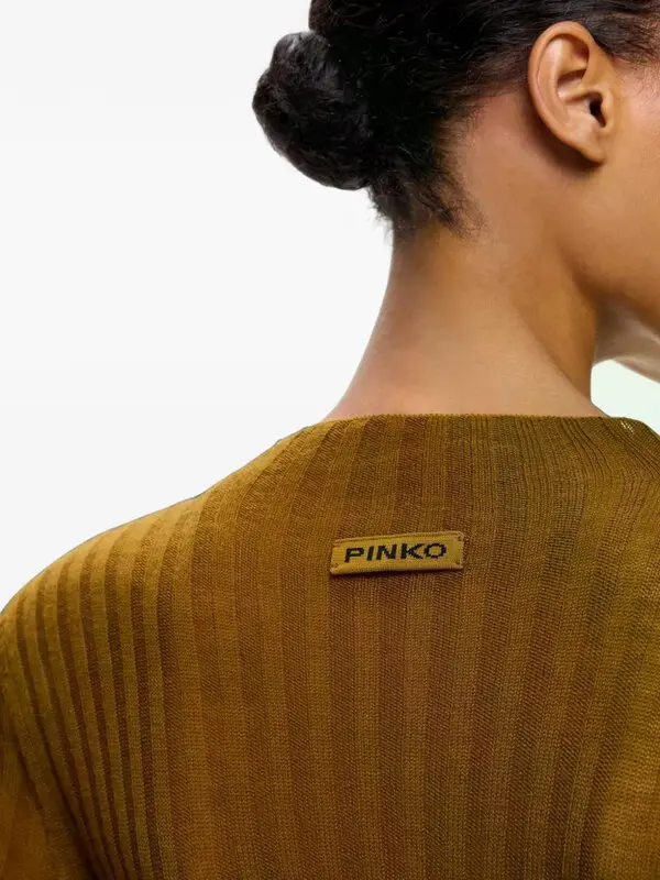 Pinko Ribbed Knit Mock Neck Long Sleeve Sweater - Brown