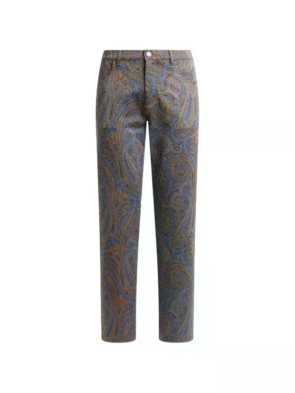 Etro Straight-leg Cotton-blend Jacquard Trousers With Paisley Motif - Blue