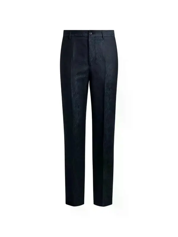 Etro Wool Jacquard Trousers With Arnica Motif - Blue