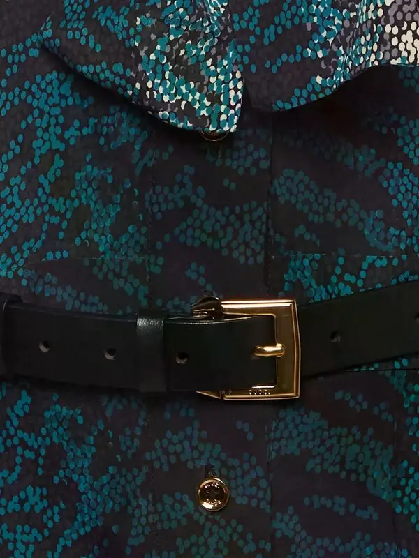 Gucci Animal Print Long Sleeve Belted Midi Dress - Green