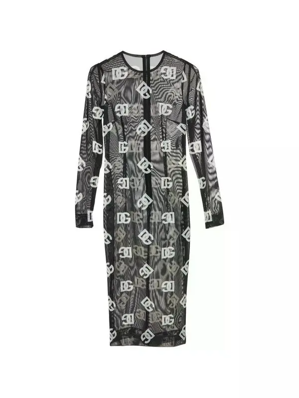 Dolce & Gabbana Logo-print Mesh Midi Dress - Black