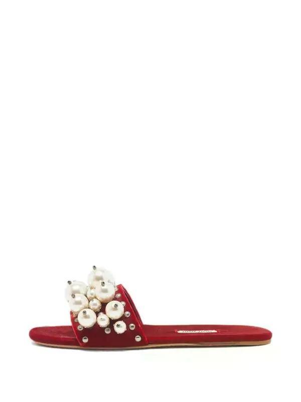 Miu Miu Pearl-embellished Velvet Sandals - Red