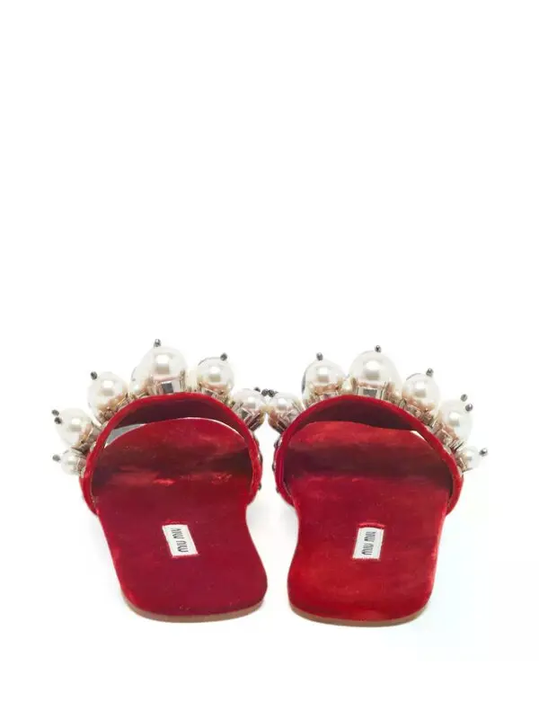 Miu Miu Pearl-embellished Velvet Sandals