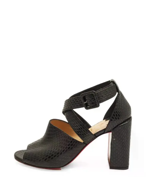 CHRISTIAN LOUBOUTIN Snakeskin-embossed Ankle-strap Block Heel Sandals - Black