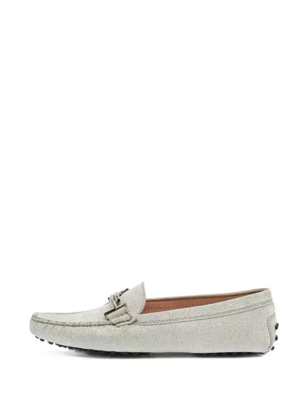 TOD'S Double T Glitter-detail Loafers - Silver