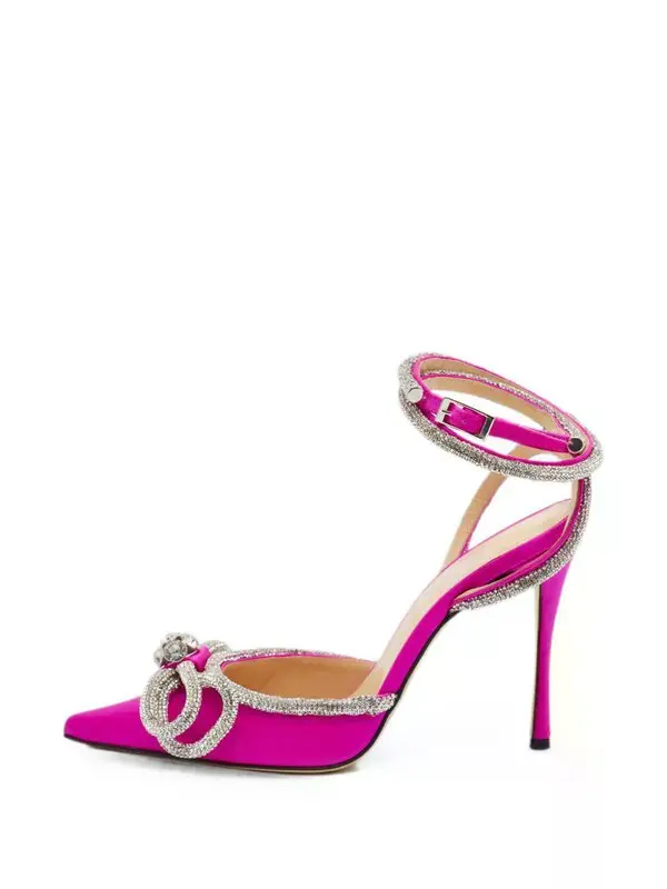 Mach & Mach Double Bow Ankle Wrap Stiletto Pumps - Pink