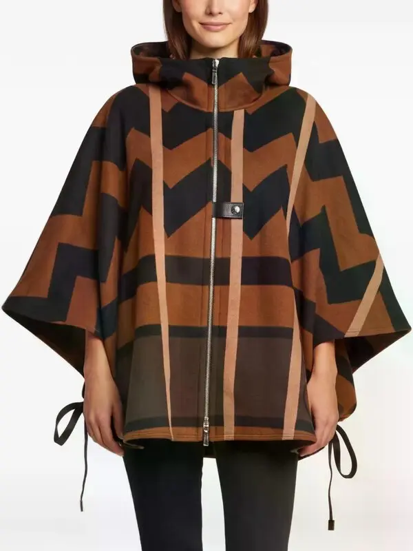 LOUIS VUITTON Wool Geometric-print Hooded Cape - Brown