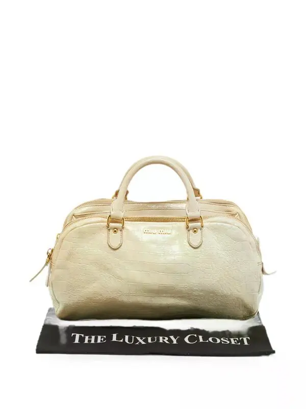 Miu Miu Croc-embossed Triple Zip Satchel Bag