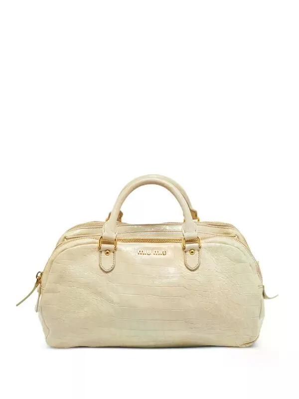 Miu Miu Croc-embossed Triple Zip Satchel Bag - Neutrals