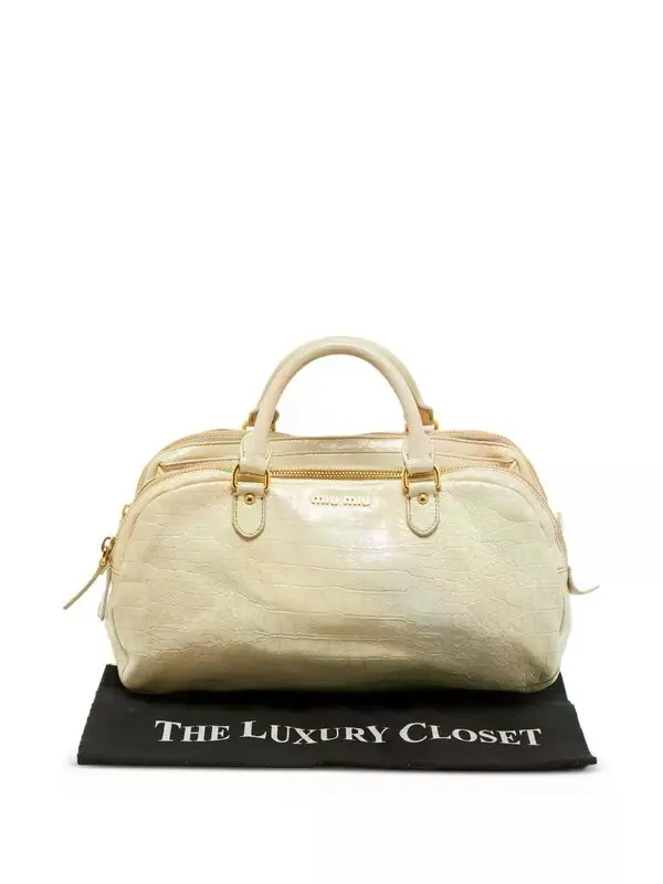 Miu Miu Croc-embossed Triple Zip Satchel Bag