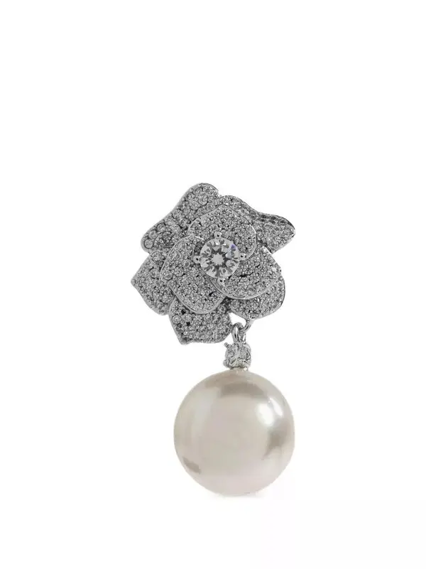 SELF-PORTRAIT Crystal Embellished Pearl Drop Earrings - Silver