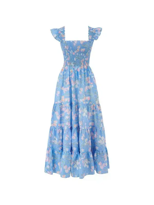 Rixo Kendall Floral-print Smocked Maxi Dress - Blue