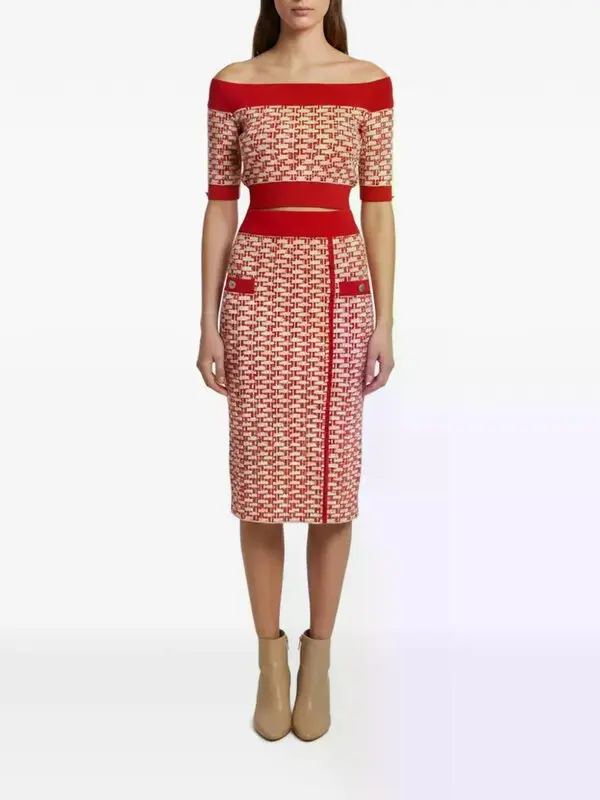 Elisabetta Franchi Monogram Jacquard Knit Set - Red
