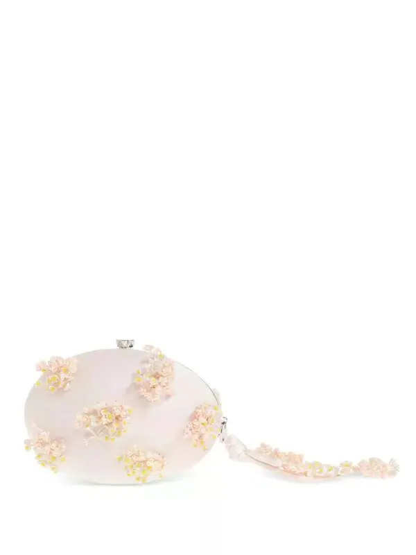 SELF-PORTRAIT Floral Appliqué Satin Clutch Bag - Pink